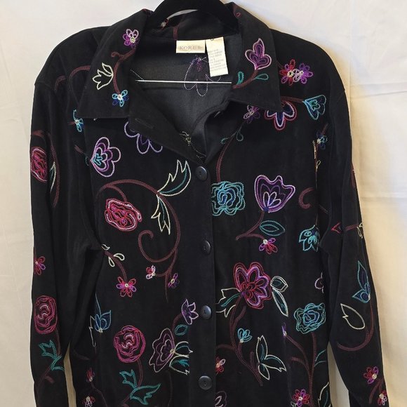 Koret | Tops | Koret Embroidery Button Up Shirt Black With Colorful ...